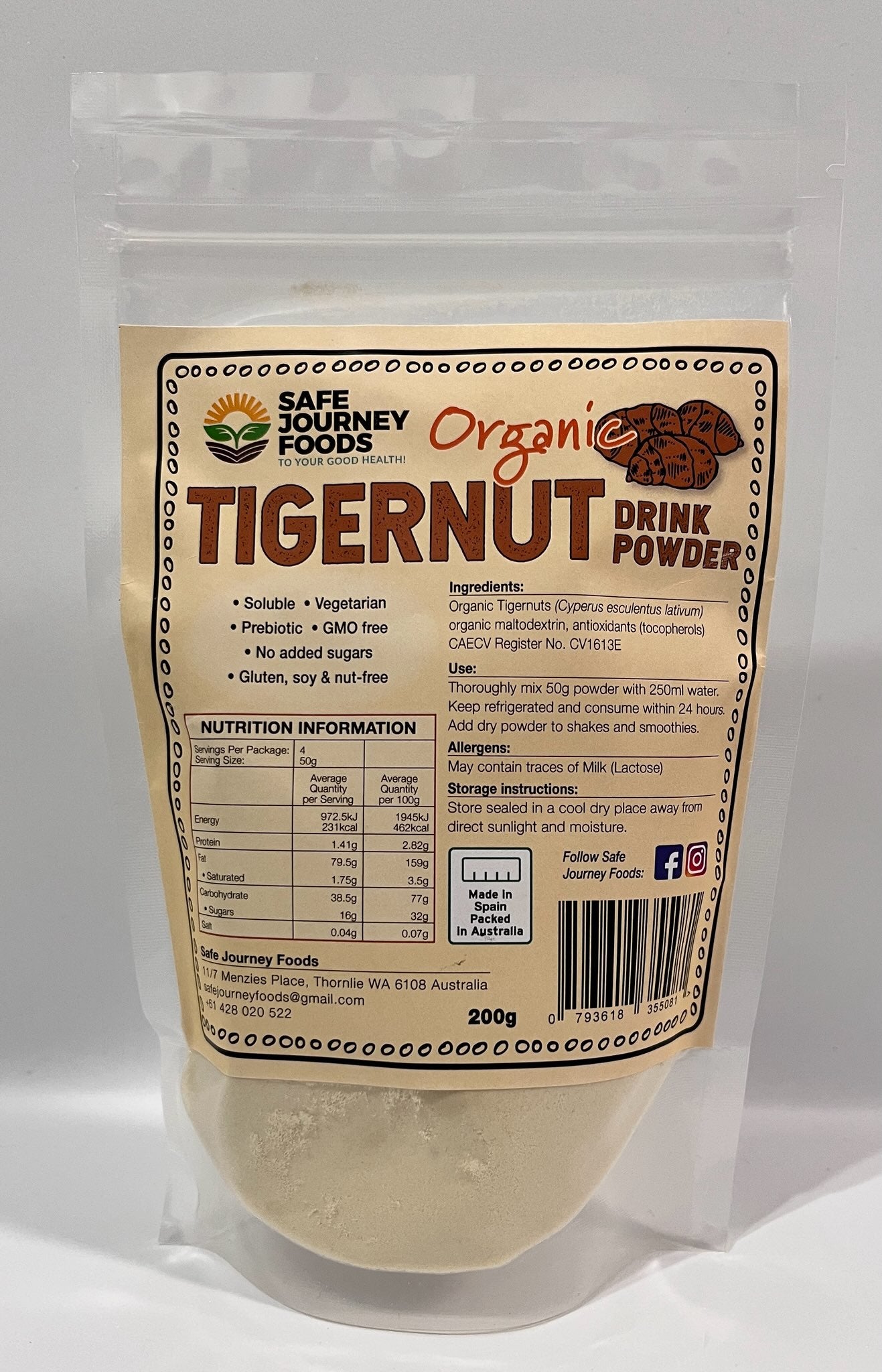 Organic Tigernut Horchata Drink Powder (Soluble) - Safe Journey Foods